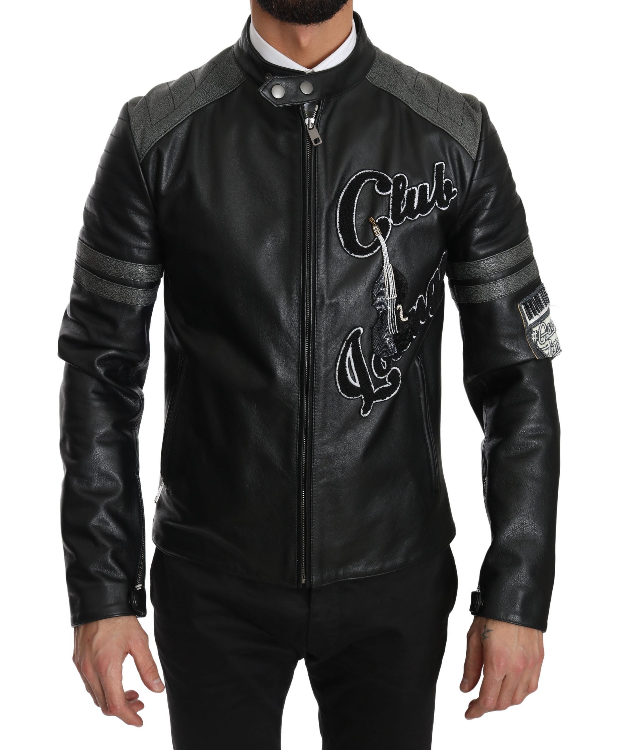 Black Leather Bullskin Club Bomber Jacket